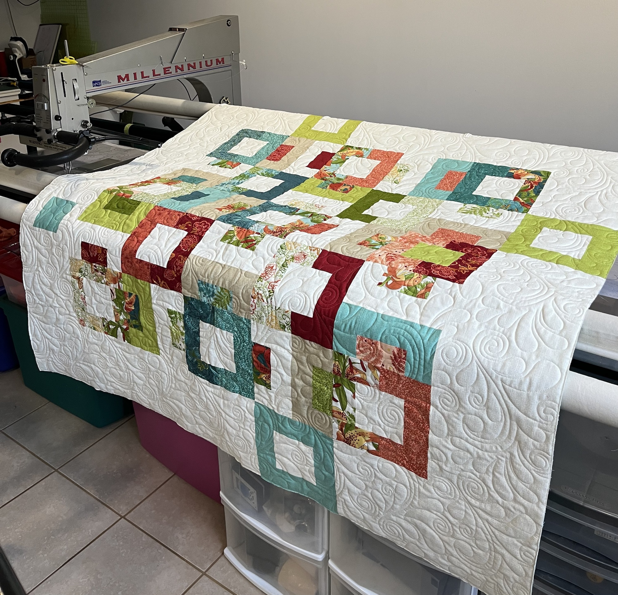 Feathers, Swirls and Squares…and a glimpse – Wendy’s Quilting and Life